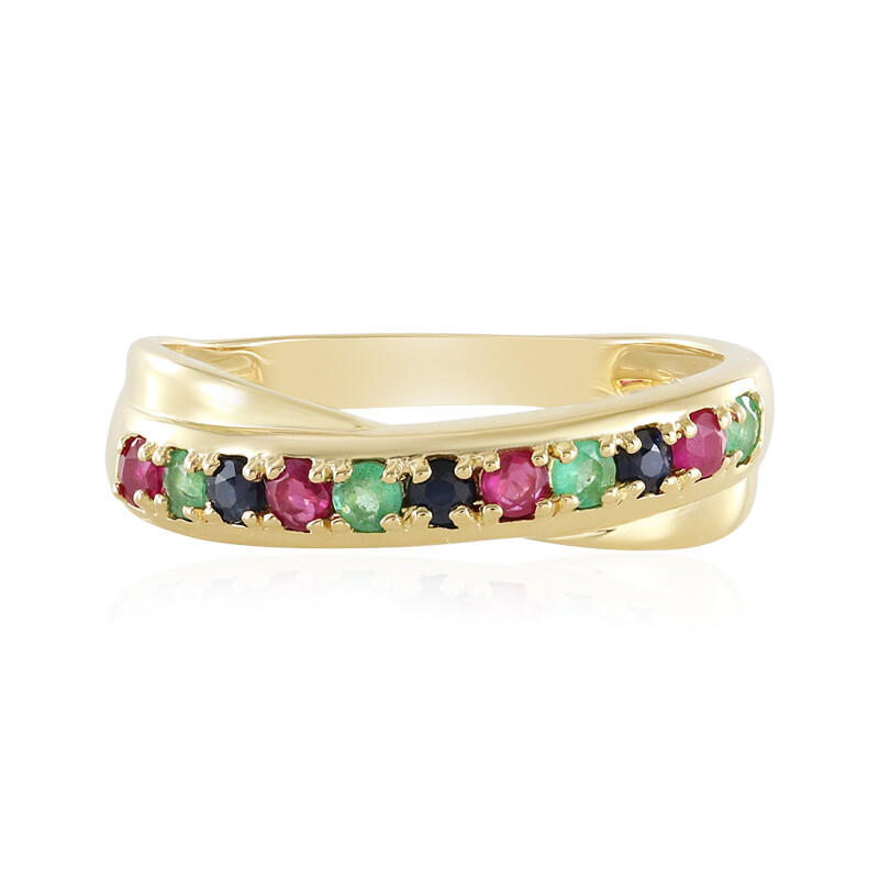 Tri-Edelstein Ring aus vergoldetem Silber, mehrfarbig 0,369ct