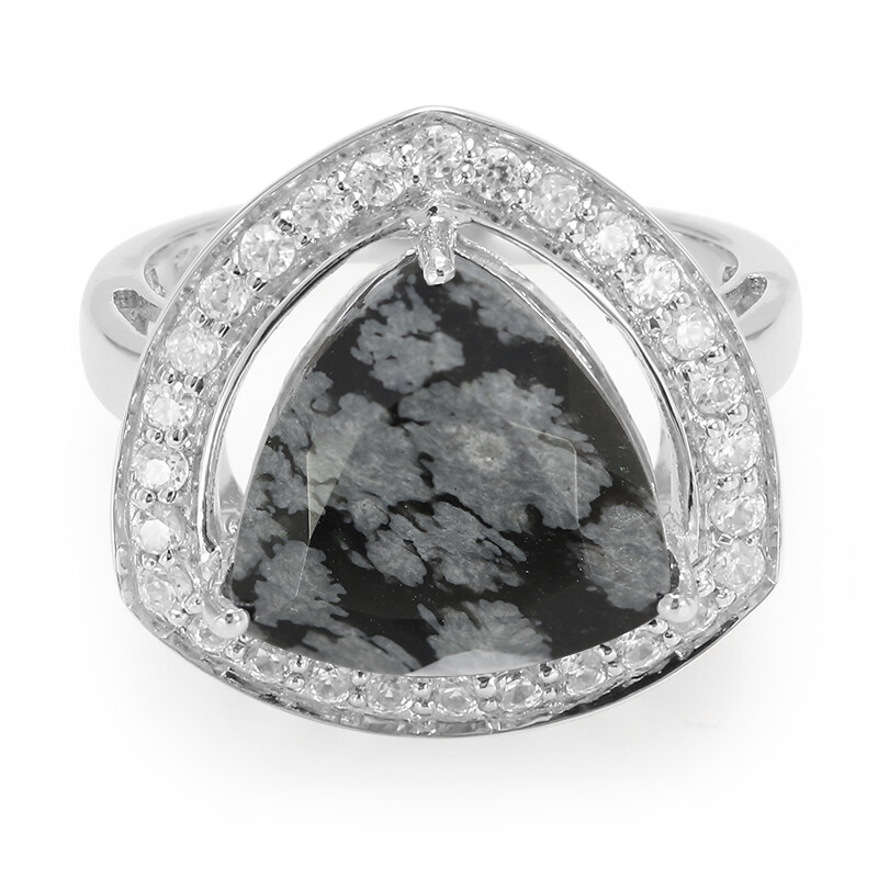 Chic USA Schneeflocke Obsidian Zirkon Silber Ring 4 15ct