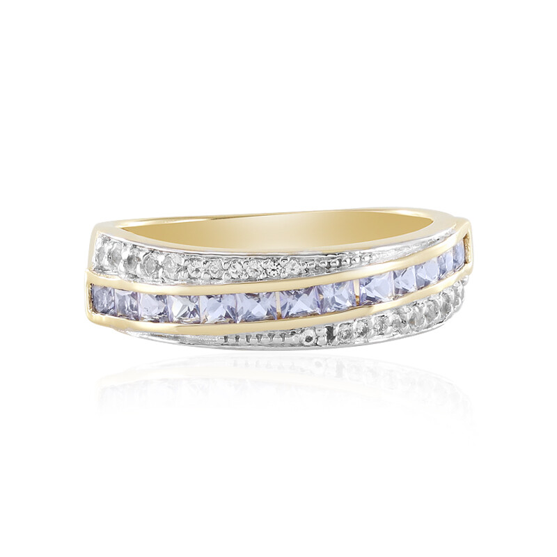 Tansanit im Prinzessinnenschliff Goldplattierter Silberring, 0,882ct