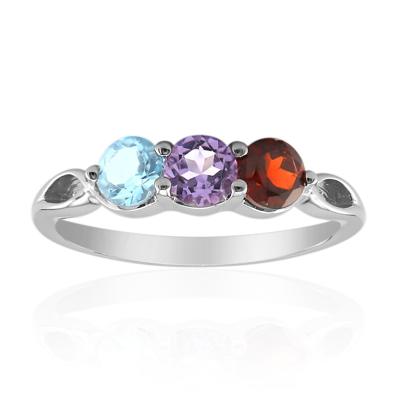 Dreifarbiger Edelstein Sterling Silber Ring, 0,745 ct