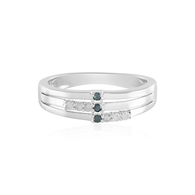 Sterling-Ring mit zwei blauen und weißen Diamanten, 0,136 ct