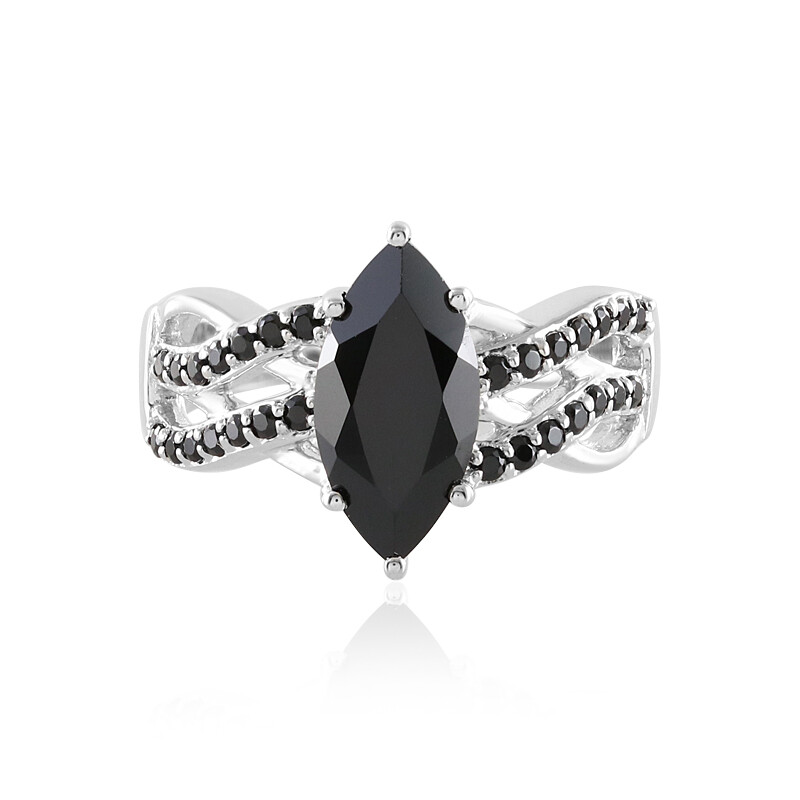 Schicker Marquise Schwarzer Spinell Platinplattierter Silberring, 2,72ct