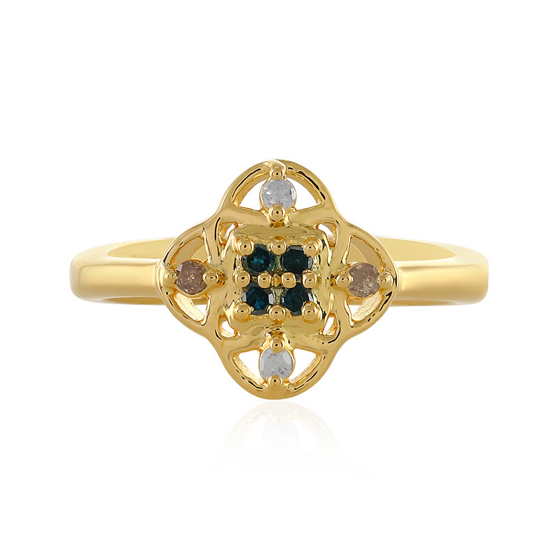Multicolor Ring aus vergoldetem Silber mit Diamantbesatz