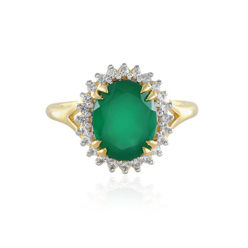 Indischer Grüner Onyx Goldplattierter Silberring, 2ct