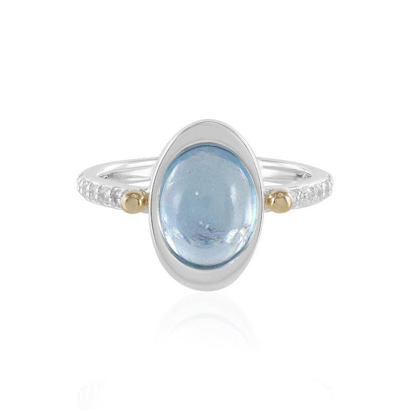 Anspruchsvoller Aquamarin 925 Silber Ring, 14K Gold Akzente