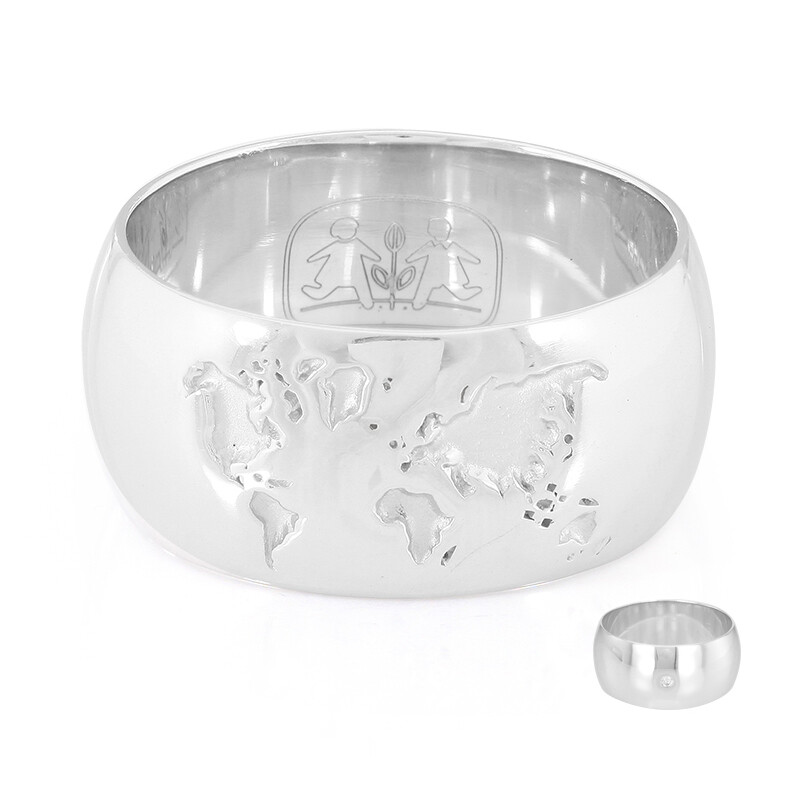 Anspruchsvolle Weltkarte 925 Silber Ring, 0,022ct Diamant Anspruchsvolle Weltkarte 925 Silber Ring, 0,022ct Diamant