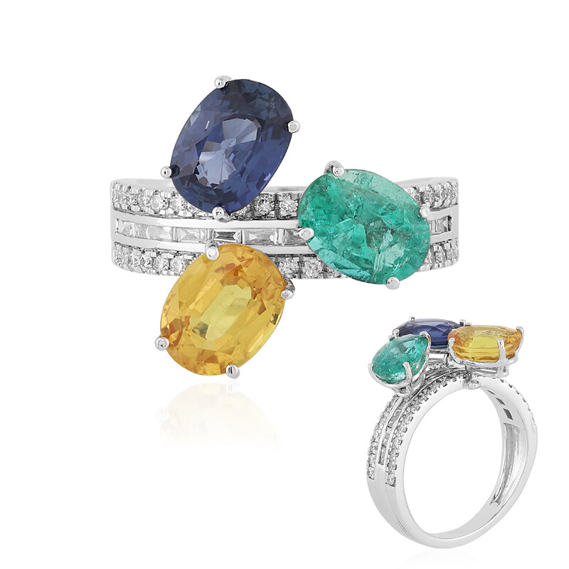 Dreifarbiger Edelstein 18K Weißgold Ring, 4,43ct